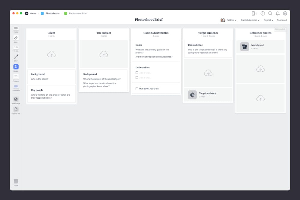 Photoshoot Brief - Template & Example - Milanote