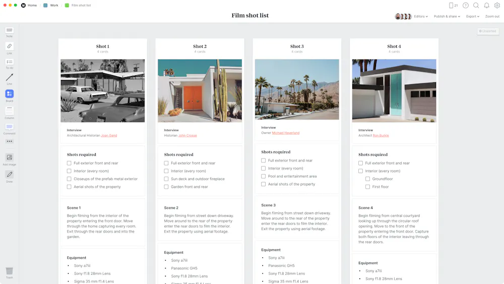Free planning templates for all stages of film production - Milanote