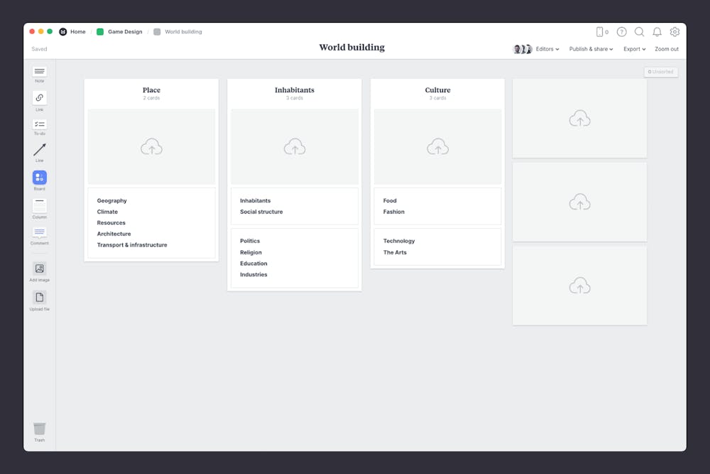 World Building Game Design Template & Example - Milanote