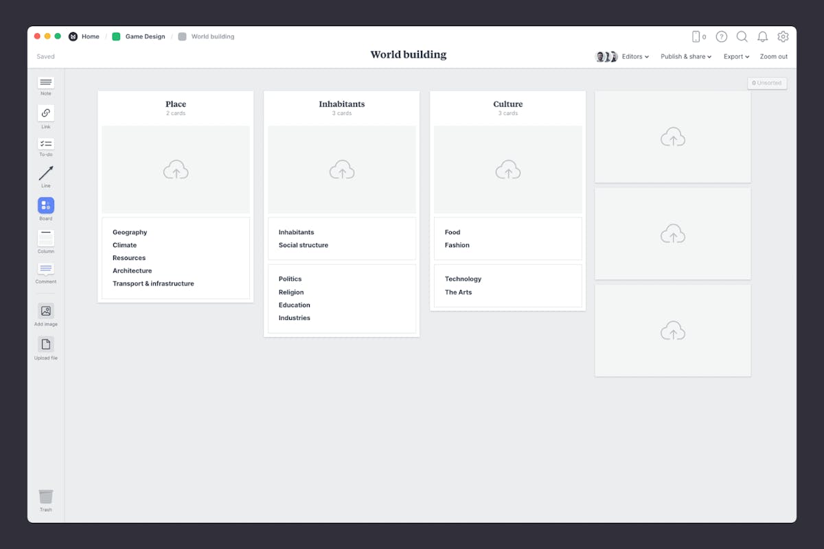 World Building Game Design - Free Template & Example - Milanote