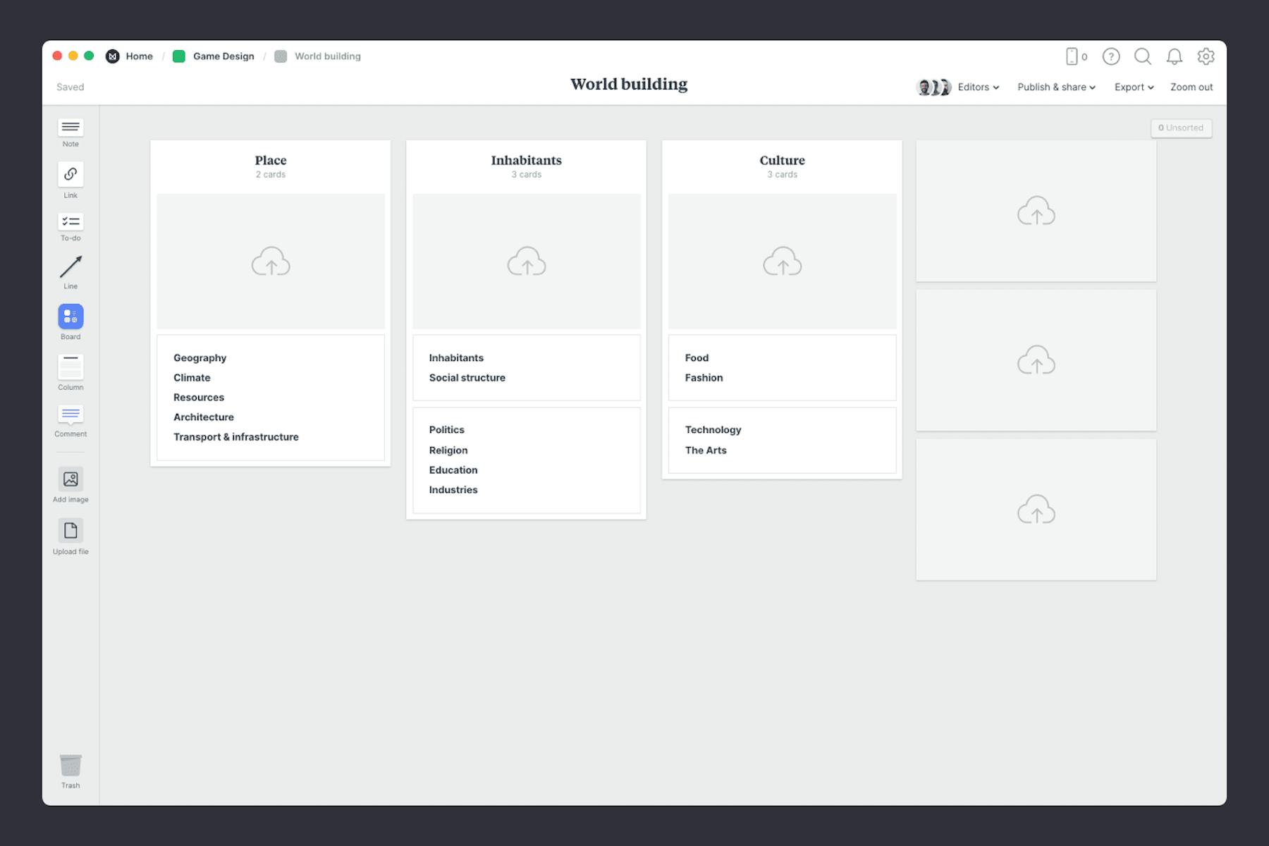 World Building Game Design Template & Example - Milanote