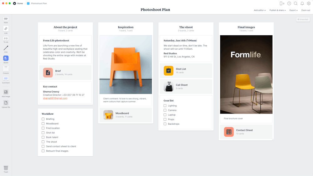 Nine free templates for planning and organizing a photoshoot - Milanote