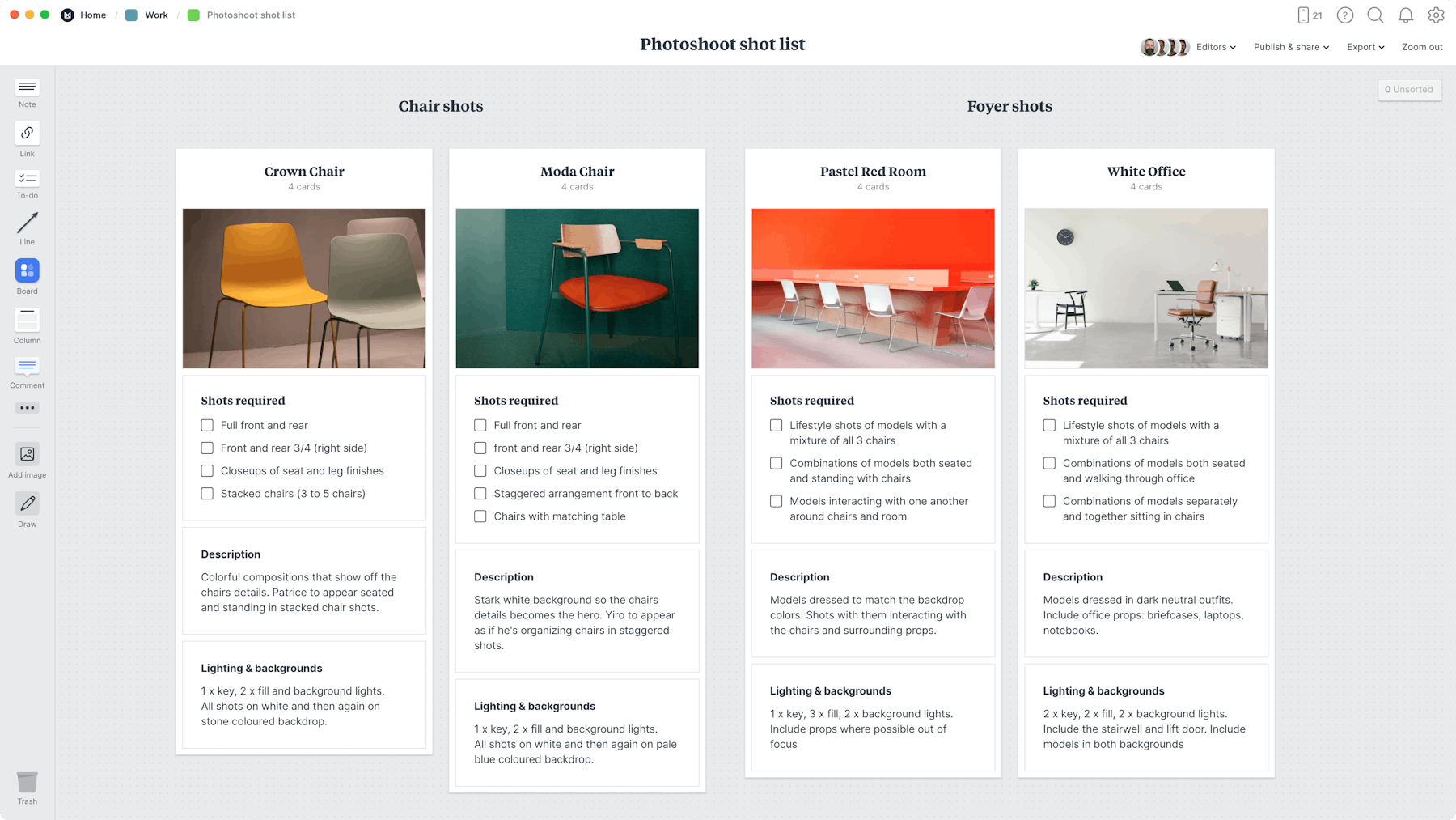 Nine free templates for planning and organizing a photoshoot - Milanote