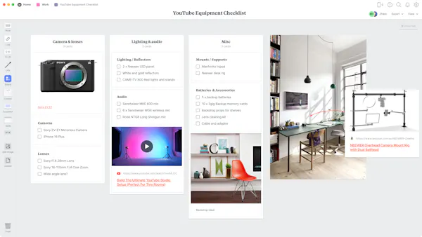 YouTube Equipment List Template & Example - Milanote