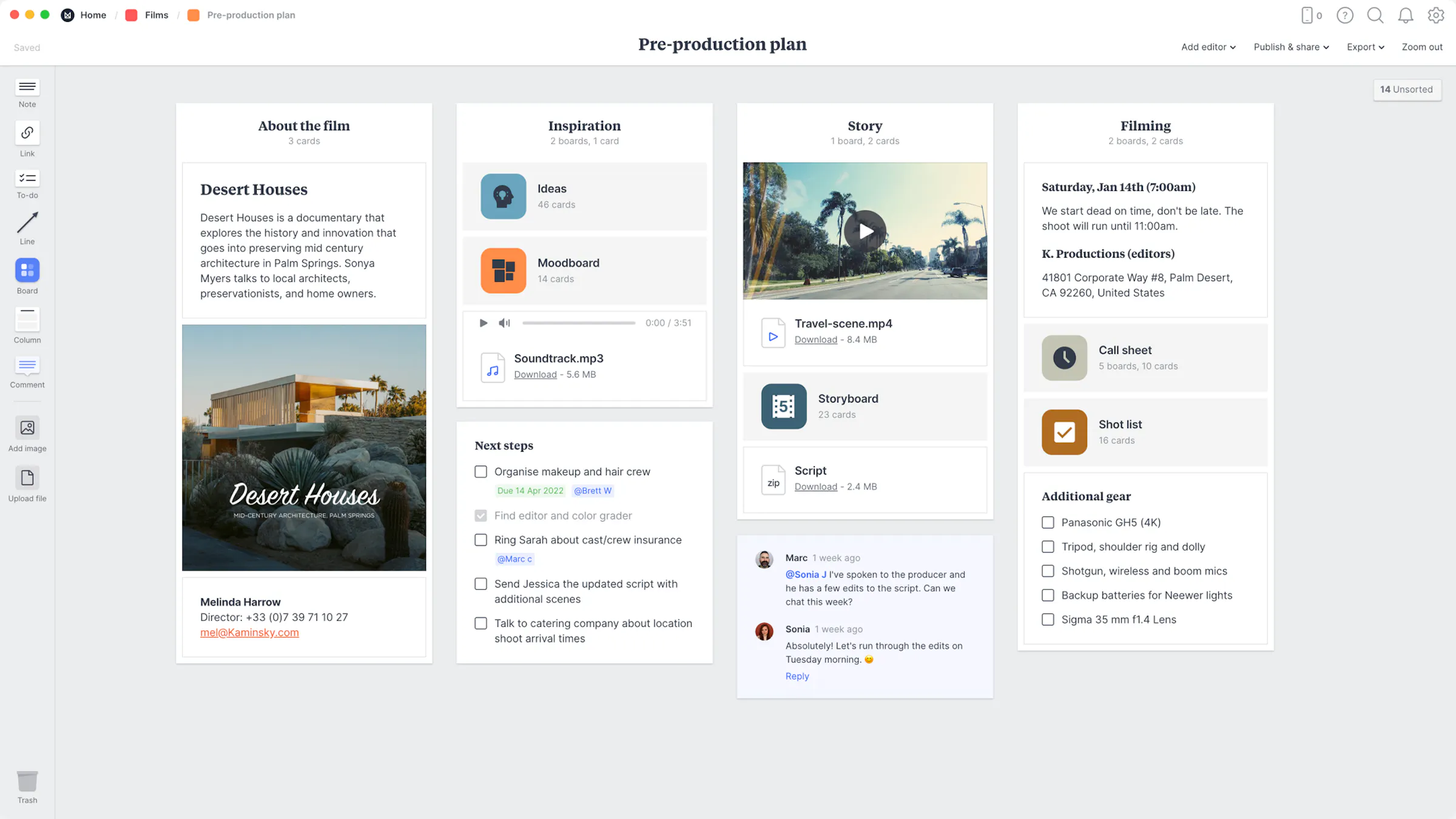 Pre production app for filmmakers - Milanote