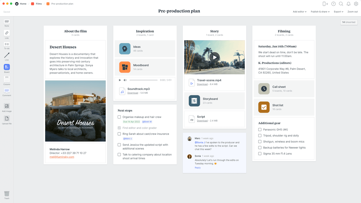 Free planning templates for all stages of film production - Milanote