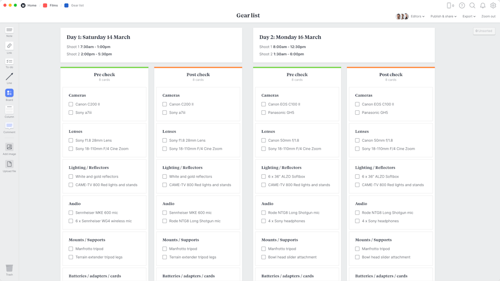 Free Film Equipment Checklist Template - Milanote