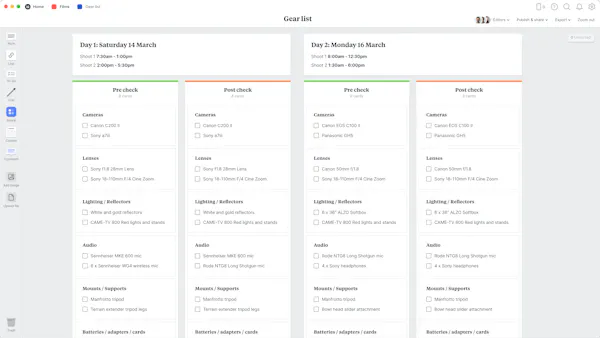 Free Film Equipment Checklist Template - Milanote