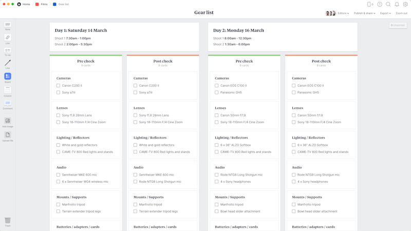 Free Film Equipment Checklist Template - Milanote